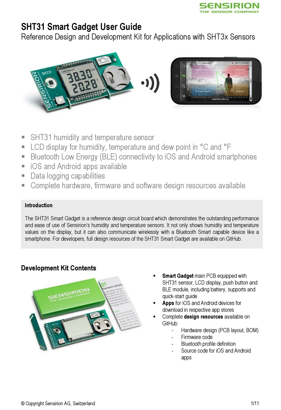 SENSIRION SHT31 SMART GADGET REFERENCE DESIGN Pdf Download | ManualsLib