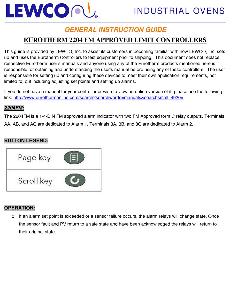 LEWCO EUROTHERM 2204FM TEMPERATURE CONTROLLER GENERAL INSTRUCTION ...