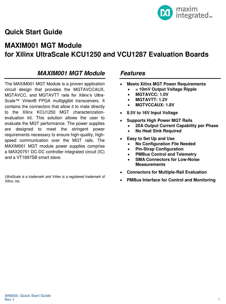 MAXIM INTEGRATED MAXIM001 MGT QUICK START MANUAL Pdf Download | ManualsLib