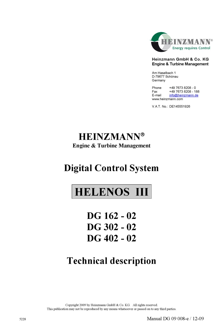HEINZMANN HELENOS III CONTROL SYSTEM TECHNICAL DESCRIPTION | ManualsLib