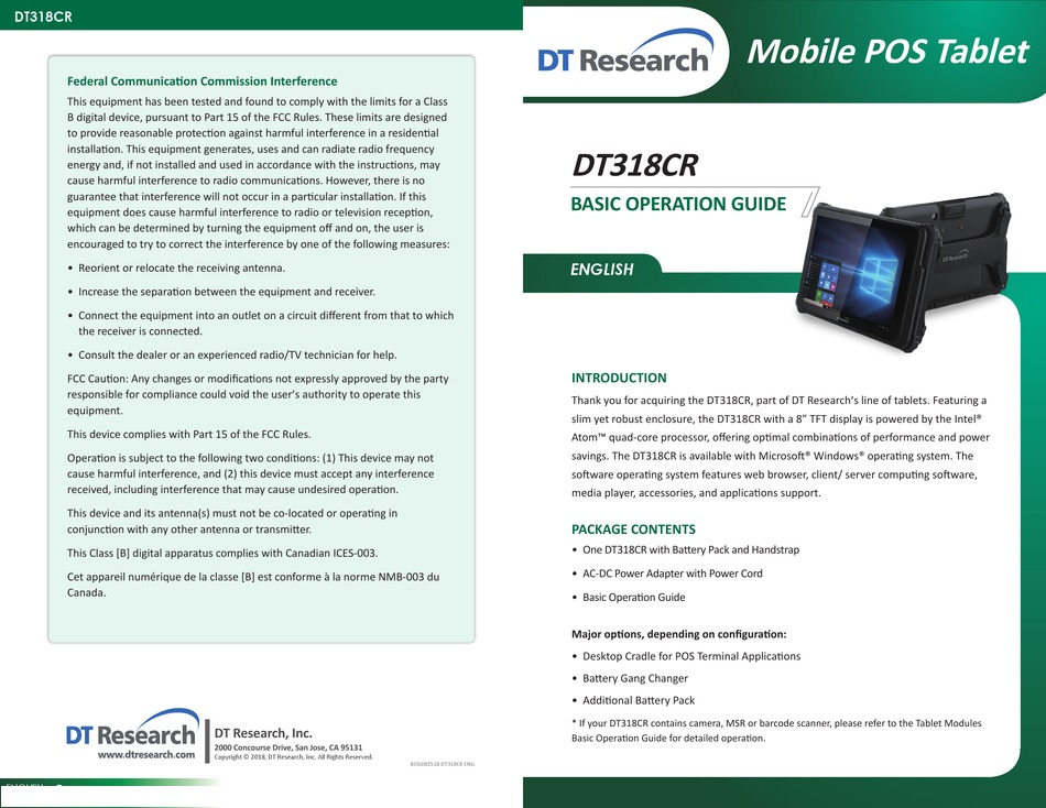 DT RESEARCH DT318CR TABLET BASIC OPERATION MANUAL | ManualsLib