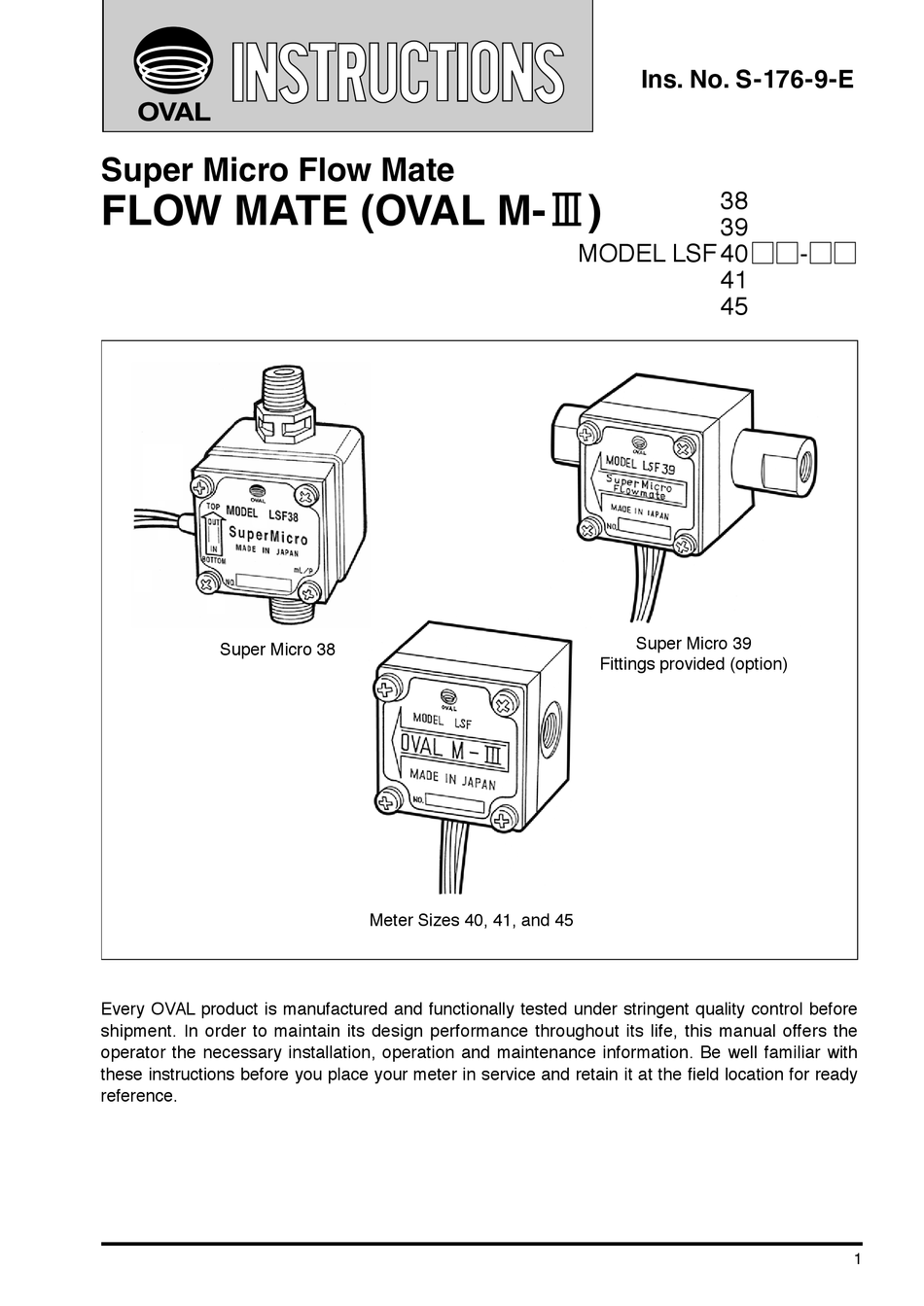 OVAL LSF38 SERIES INSTRUCTIONS MANUAL Pdf Download | ManualsLib