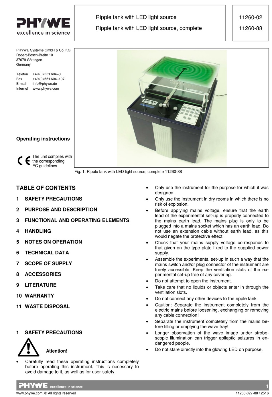 PHYWE 11260-02 OPERATING INSTRUCTIONS Pdf Download | ManualsLib