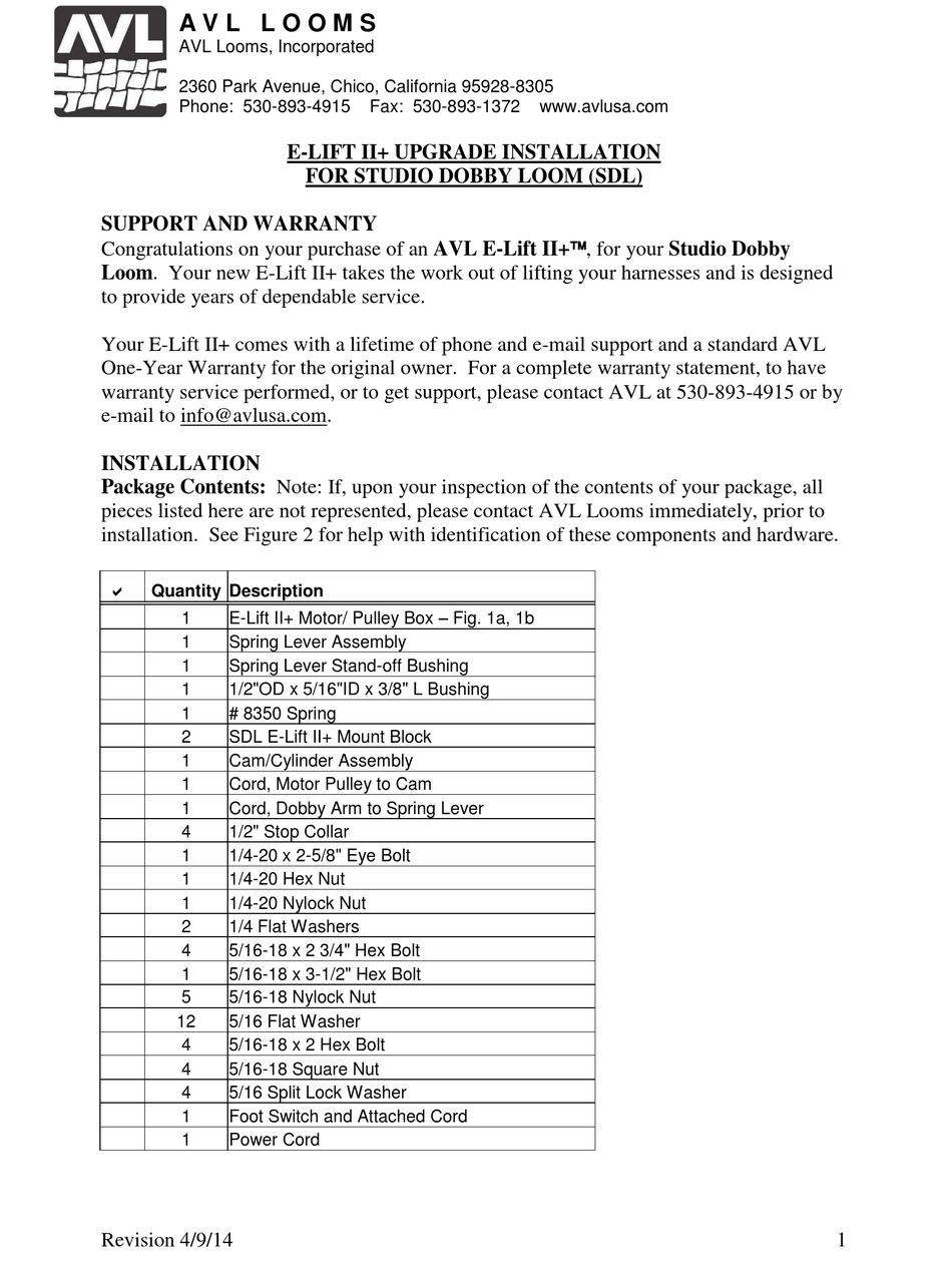 AVL E-LIFT II+ UPGRADE INSTALLATION Pdf Download | ManualsLib