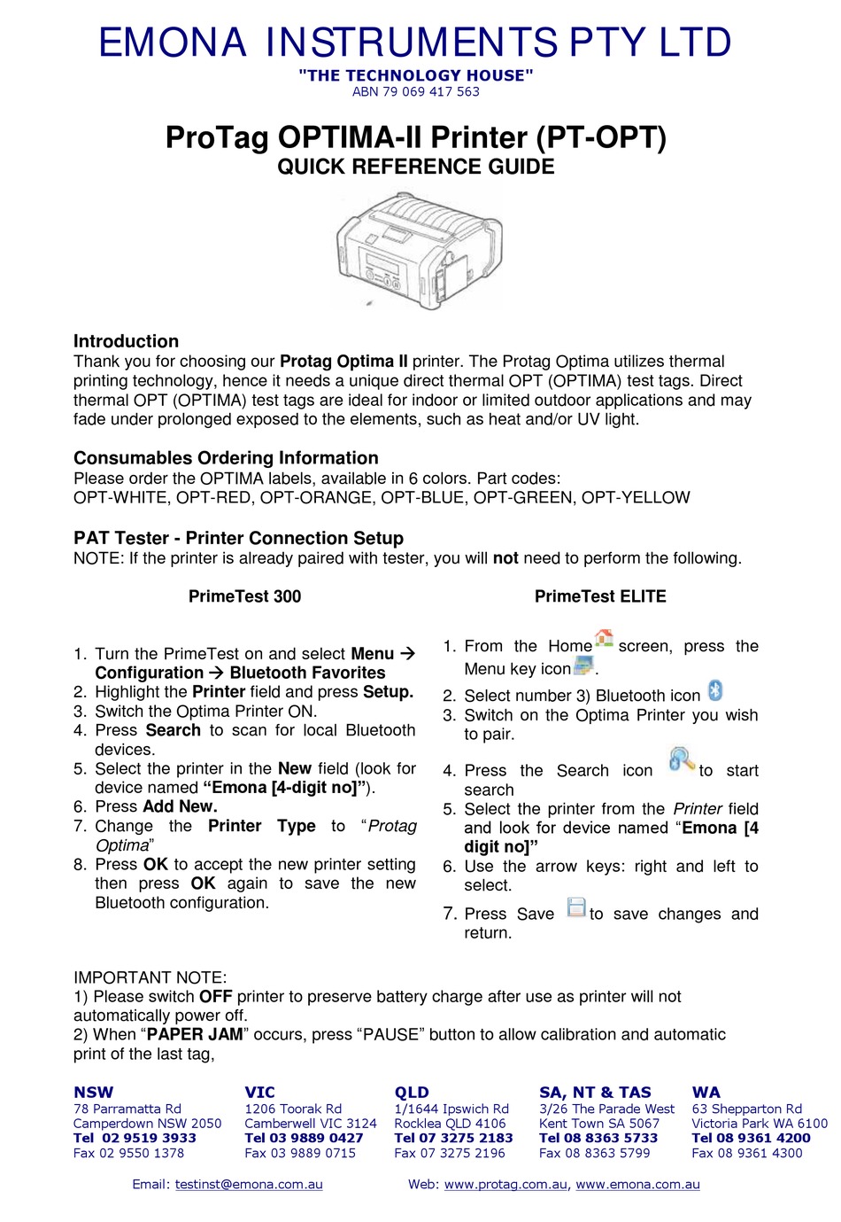 EMONA INSTRUMENTS PTY LTD PT-OPT QUICK REFERENCE MANUAL Pdf Download ...