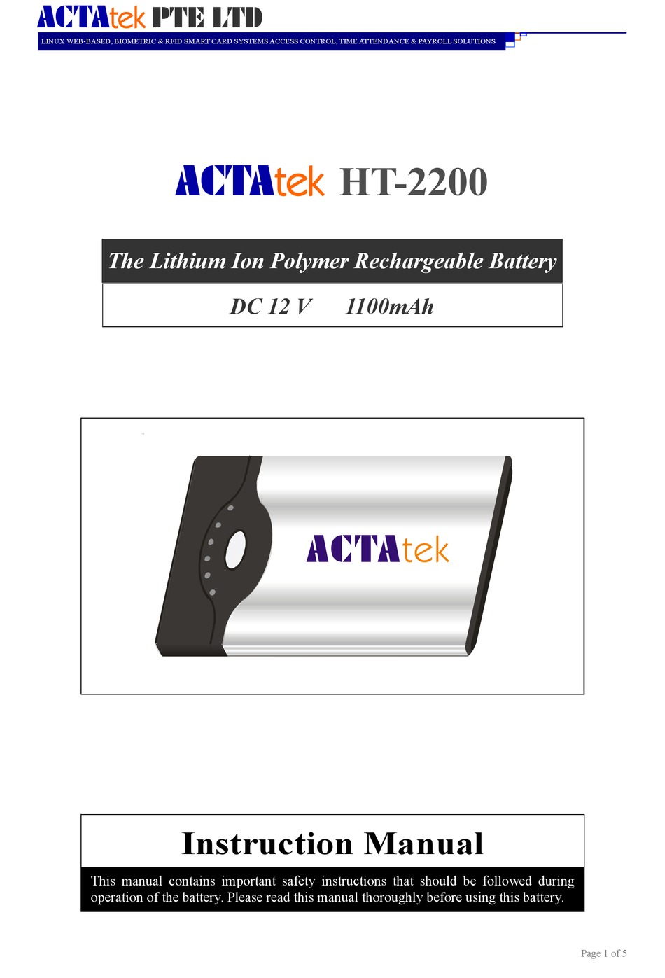 ACTATEK HT-2200 INSTRUCTION MANUAL Pdf Download | ManualsLib