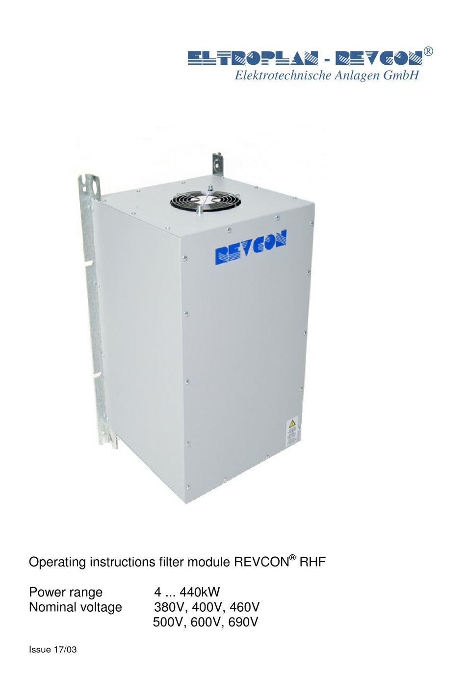 ELTROPLAN REVCON RHF SERIES OPERATING INSTRUCTIONS MANUAL Pdf Download ...