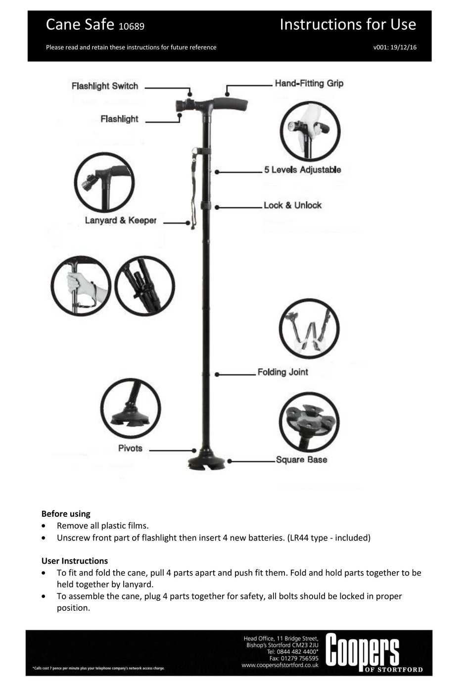 COOPERS OF STORTFORD CANE SAFE INSTRUCTIONS FOR USE Pdf Download ...