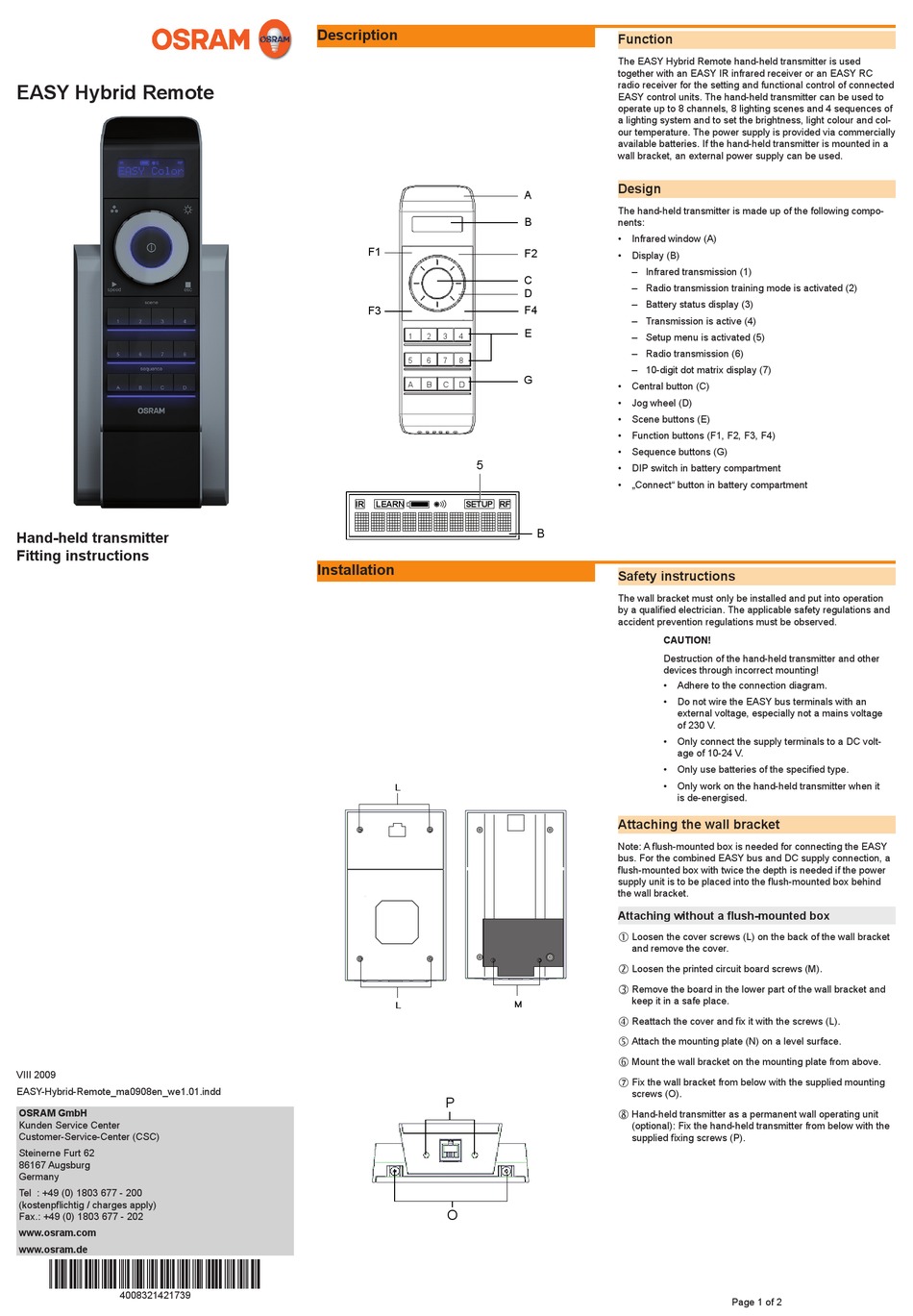 OSRAM EASY HYBRID REMOTE FITTING INSTRUCTIONS Pdf Download | ManualsLib