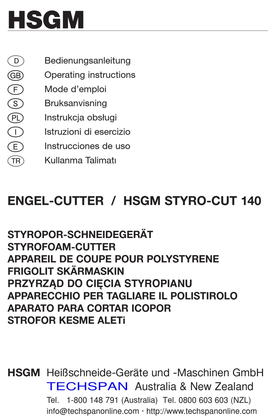 HSGM STYRO-CUT 140 OPERATING INSTRUCTIONS MANUAL Pdf Download | ManualsLib