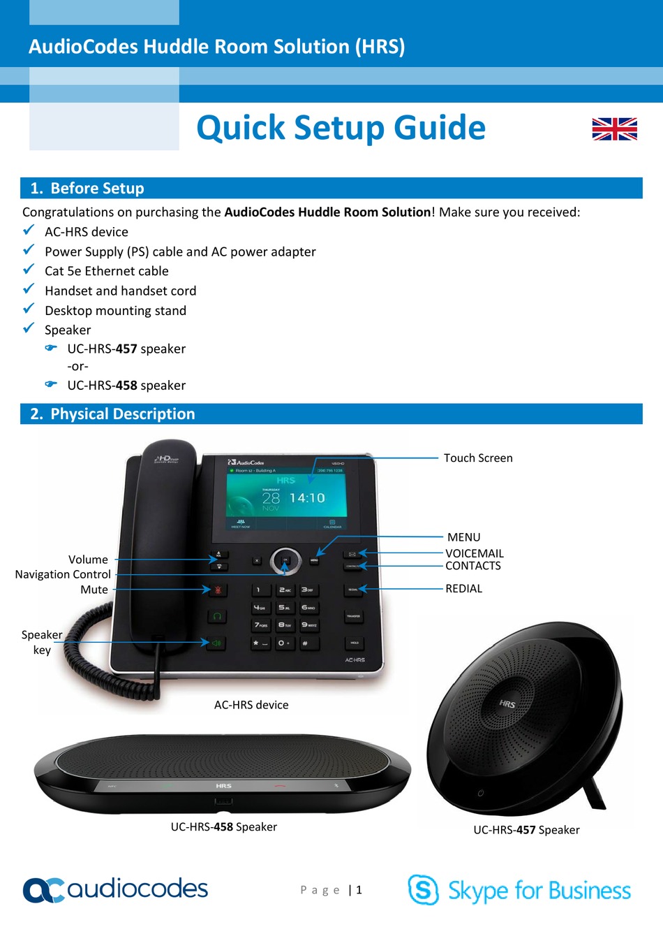 AUDIOCODES HUDDLE ROOM SOLUTION QUICK SETUP MANUAL Pdf Download ...