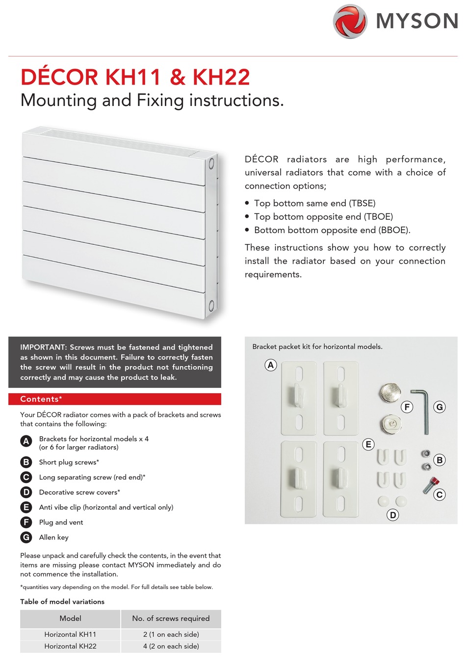 MYSON DÉCOR KH11 MOUNTING AND FIXING INSTRUCTIONS Pdf Download | ManualsLib