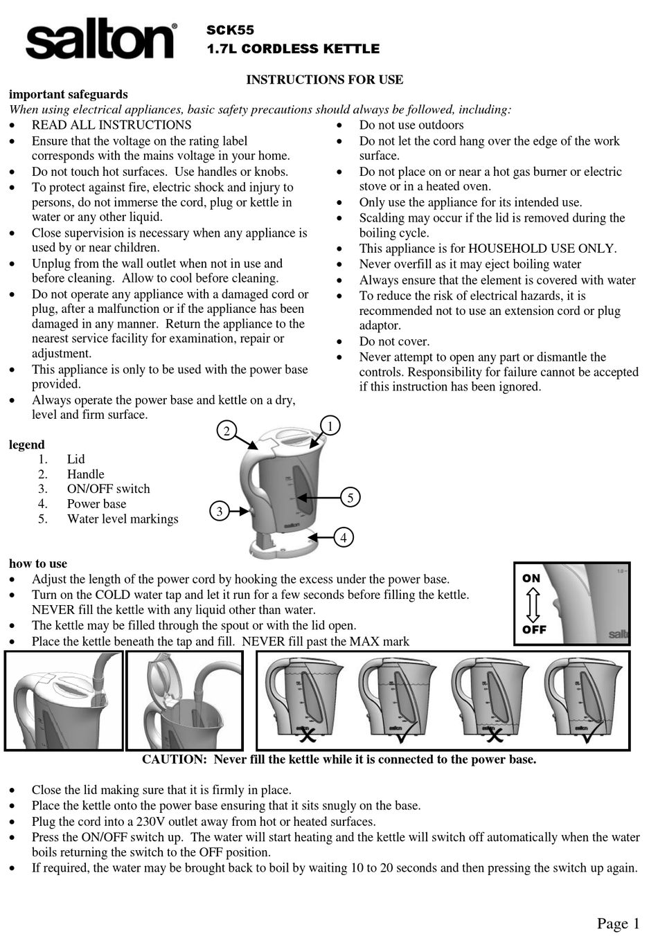 SALTON SCK55 INSTRUCTIONS FOR USE Pdf Download | ManualsLib