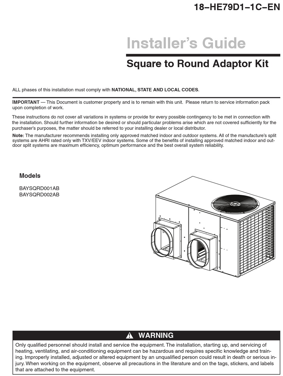 TRANE BAYSQRD001AB INSTALLER'S MANUAL Pdf Download | ManualsLib