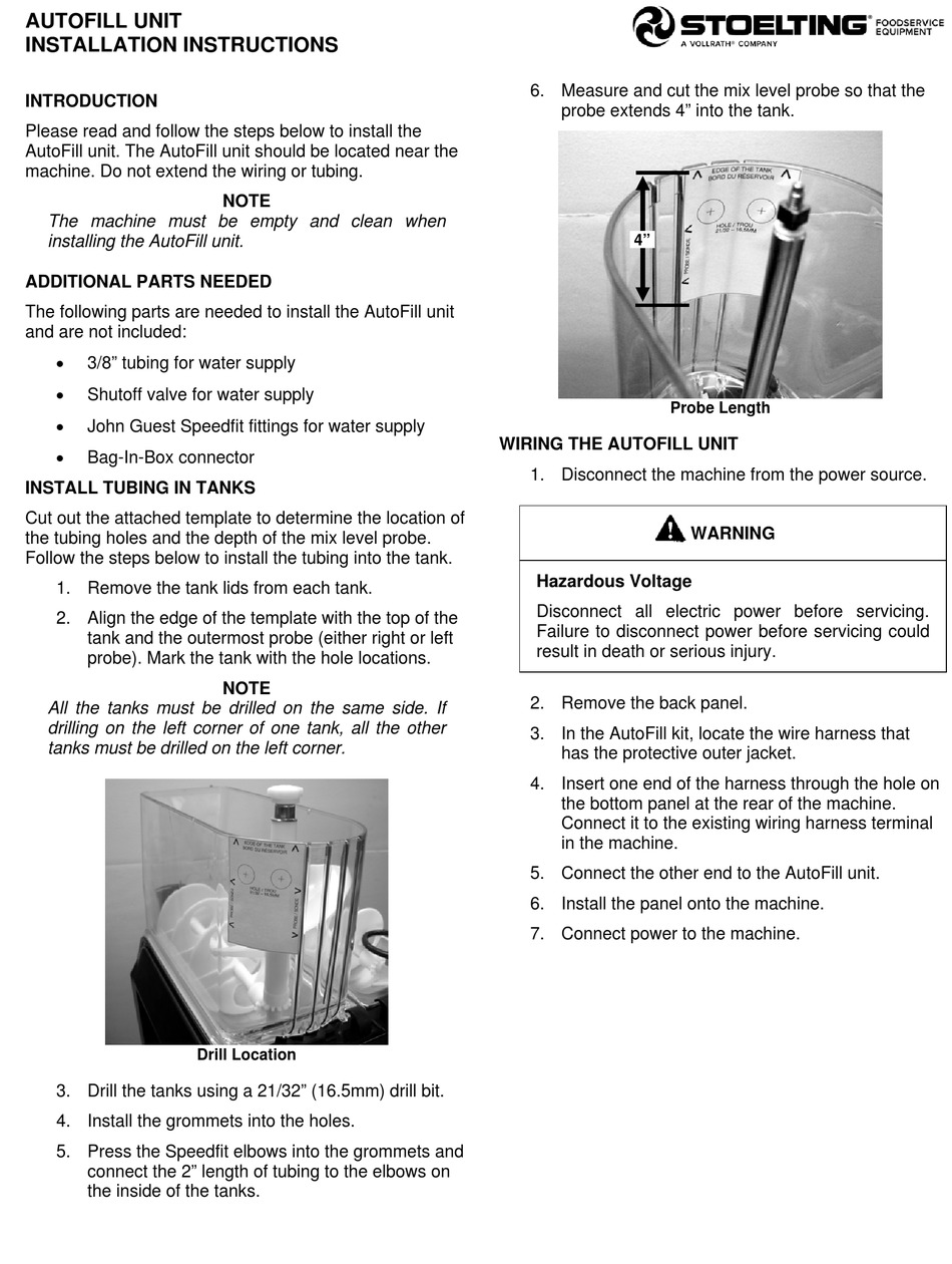 VOLLRATH STOELTING AUTOFILL INSTALLATION INSTRUCTIONS Pdf Download | ManualsLib