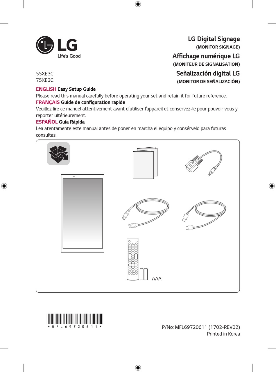 LG 55XE3C EASY SETUP MANUAL Pdf Download | ManualsLib
