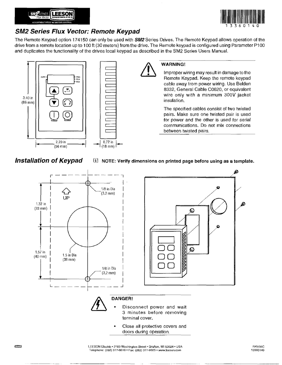 LEESON FLUX VECTOR SM2 NEMA 1 QUICK START MANUAL Pdf Download | ManualsLib