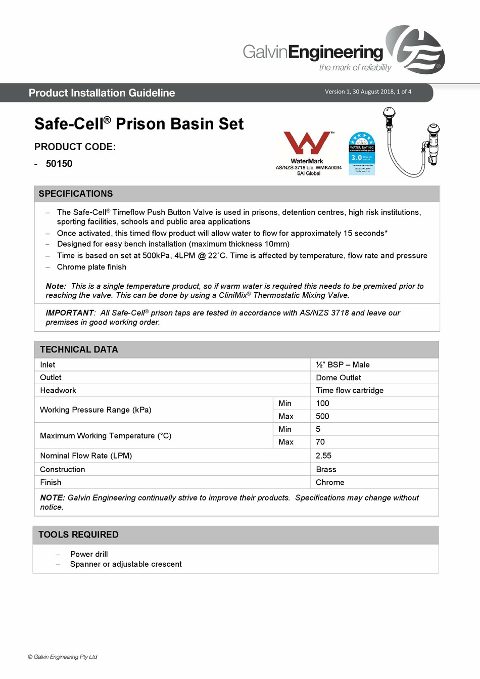 GALVIN ENGINEERING SAFE-CELL 50150 PRODUCT INSTALLATION MANUALLINE Pdf ...