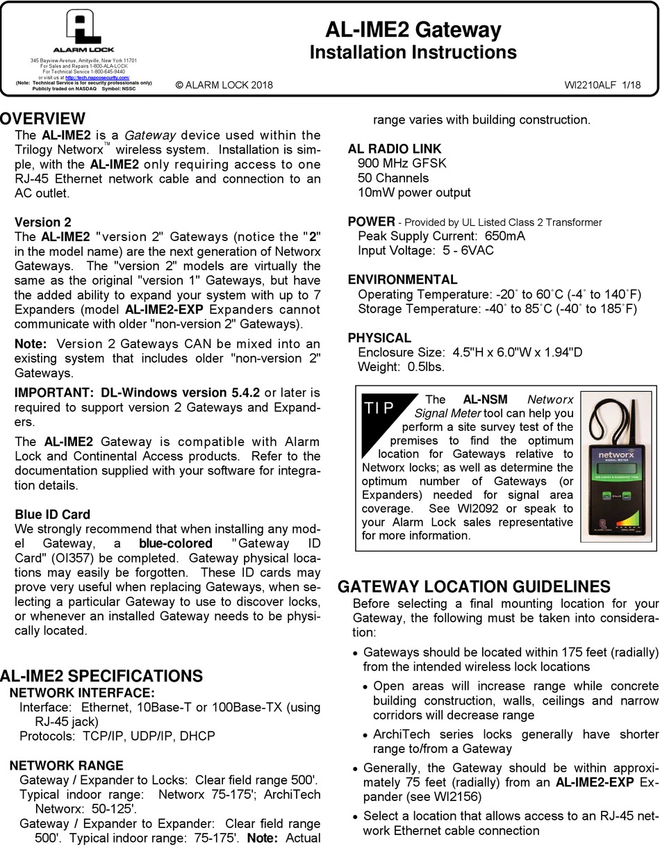 ALARM LOCK AL-IME2 INSTALLATION INSTRUCTIONS MANUAL Pdf Download ...