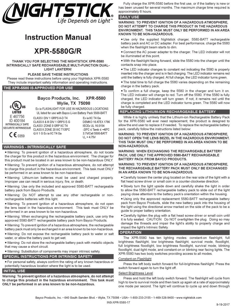 NIGHTSTICK XPR-5580G INSTRUCTION MANUAL Pdf Download | ManualsLib