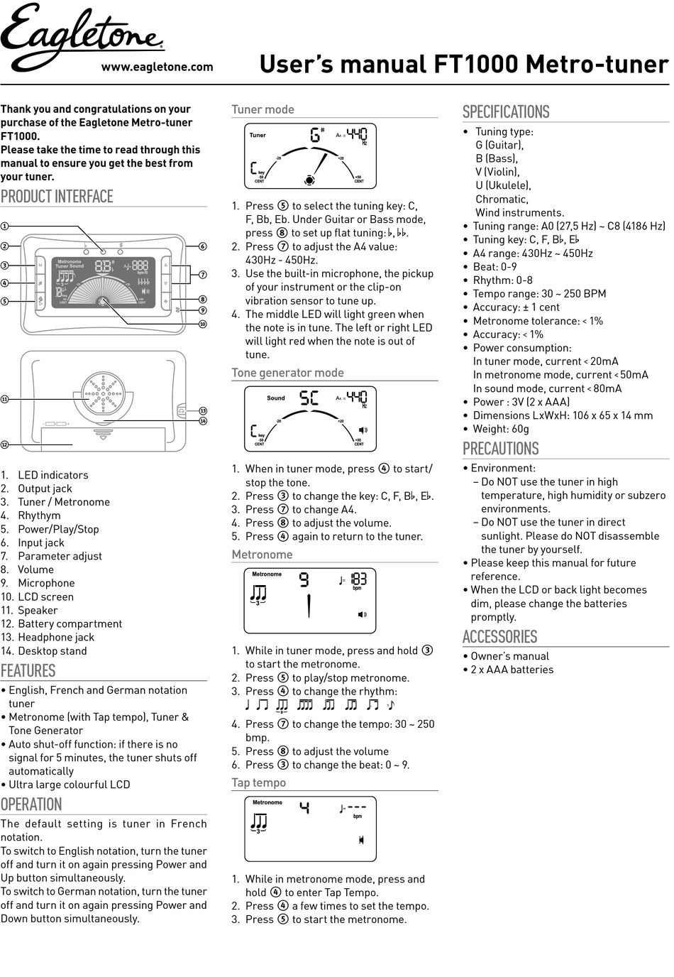 EAGLETONE FT1000 USER MANUAL Pdf Download | ManualsLib