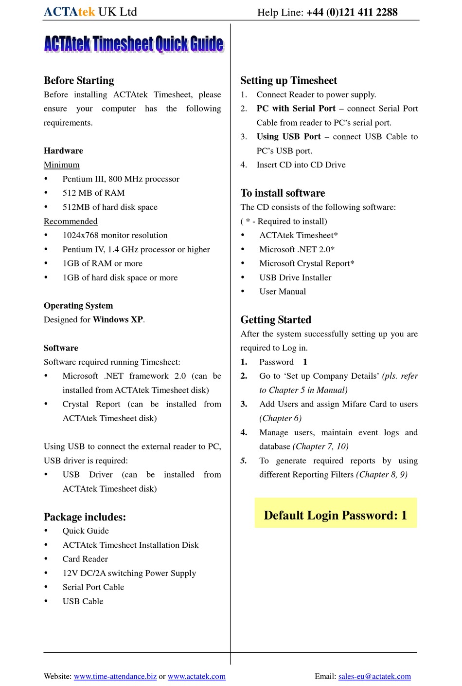 ACTATEK TIMESHEET QUICK MANUAL Pdf Download | ManualsLib