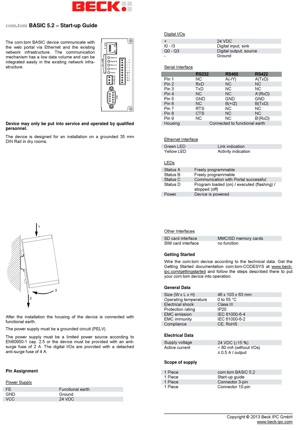 BECK COM.TOM BASIC 5.2 STARTUP MANUAL Pdf Download | ManualsLib