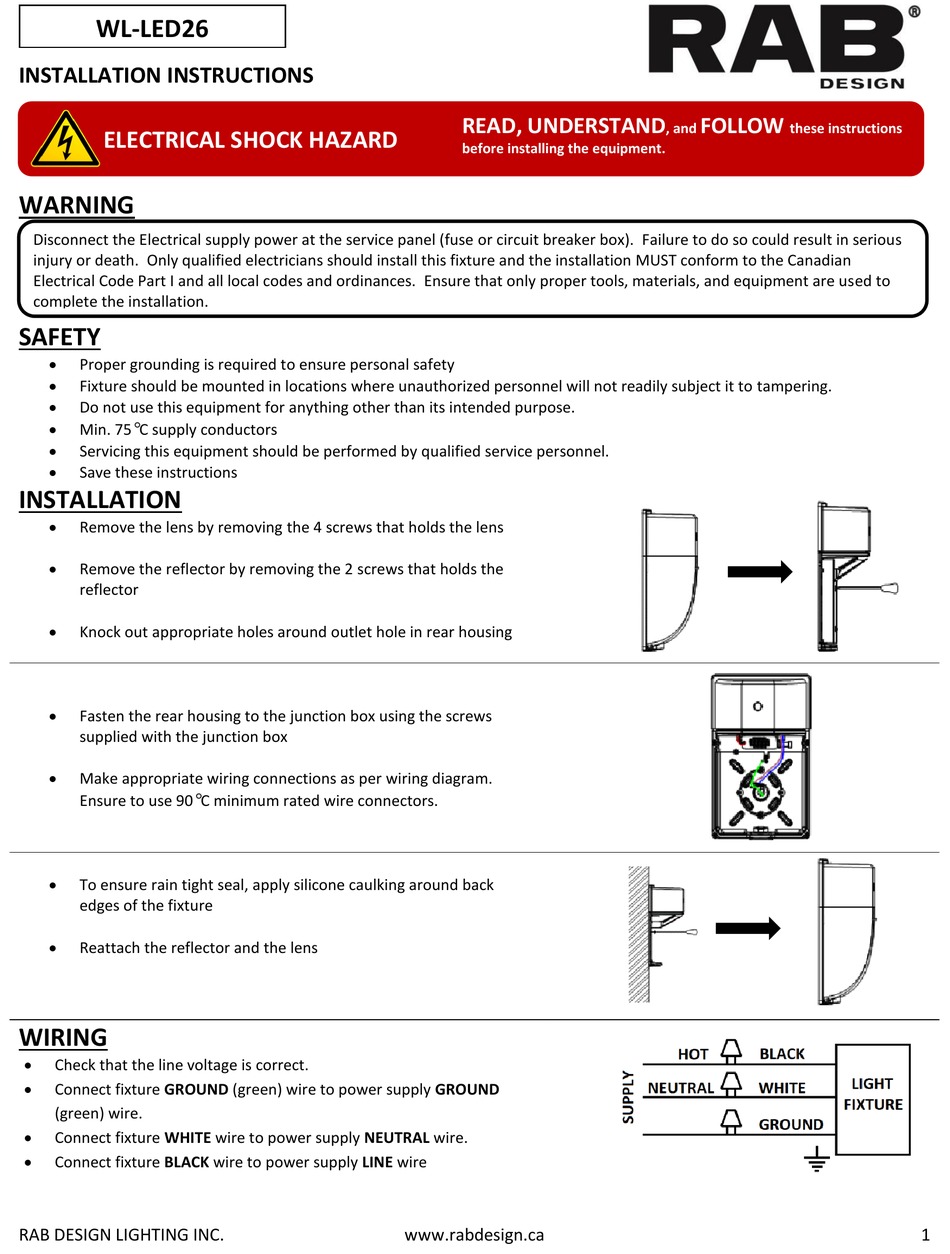 RAB DESIGN WL-LED26 INSTALLATION INSTRUCTIONS Pdf Download | ManualsLib