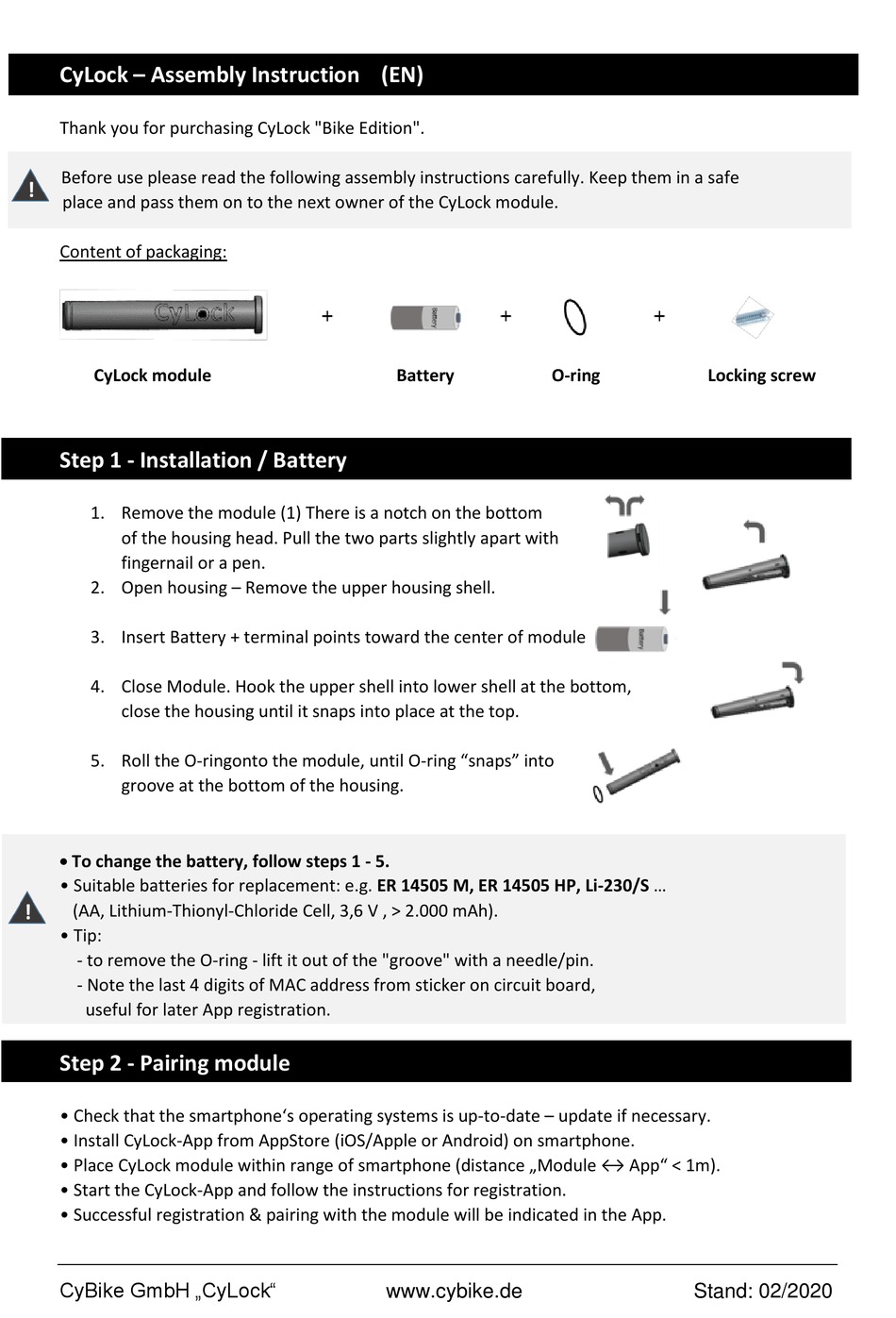 CYBIKE CYLOCK ASSEMBLY INSTRUCTION Pdf Download | ManualsLib