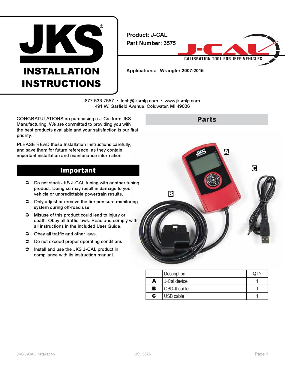 JKS J-CAL INSTALLATION INSTRUCTIONS Pdf Download | ManualsLib