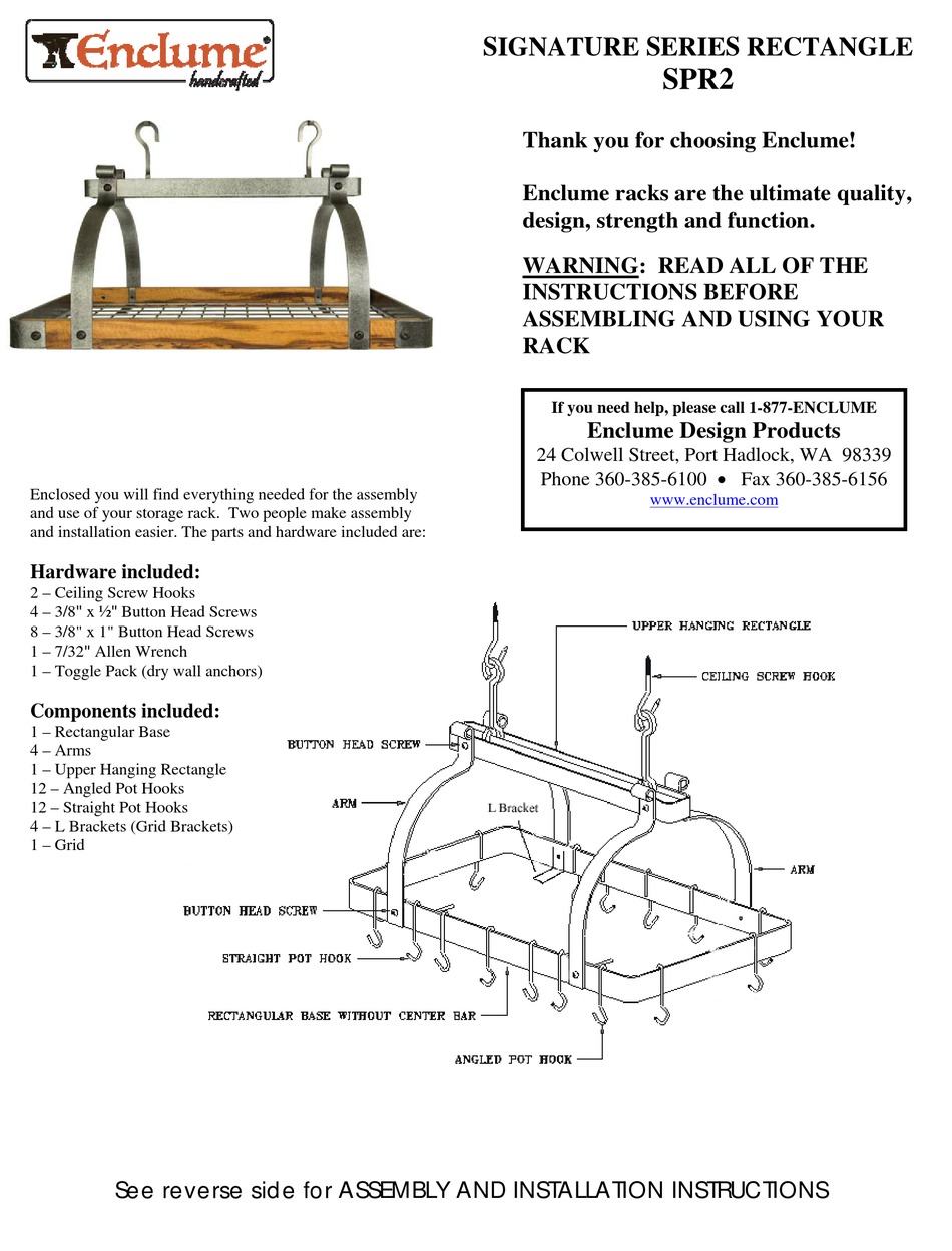 ENCLUME SIGNATURE SERIES ASSEMBLY AND INSTALLATION INSTRUCTIONS Pdf ...