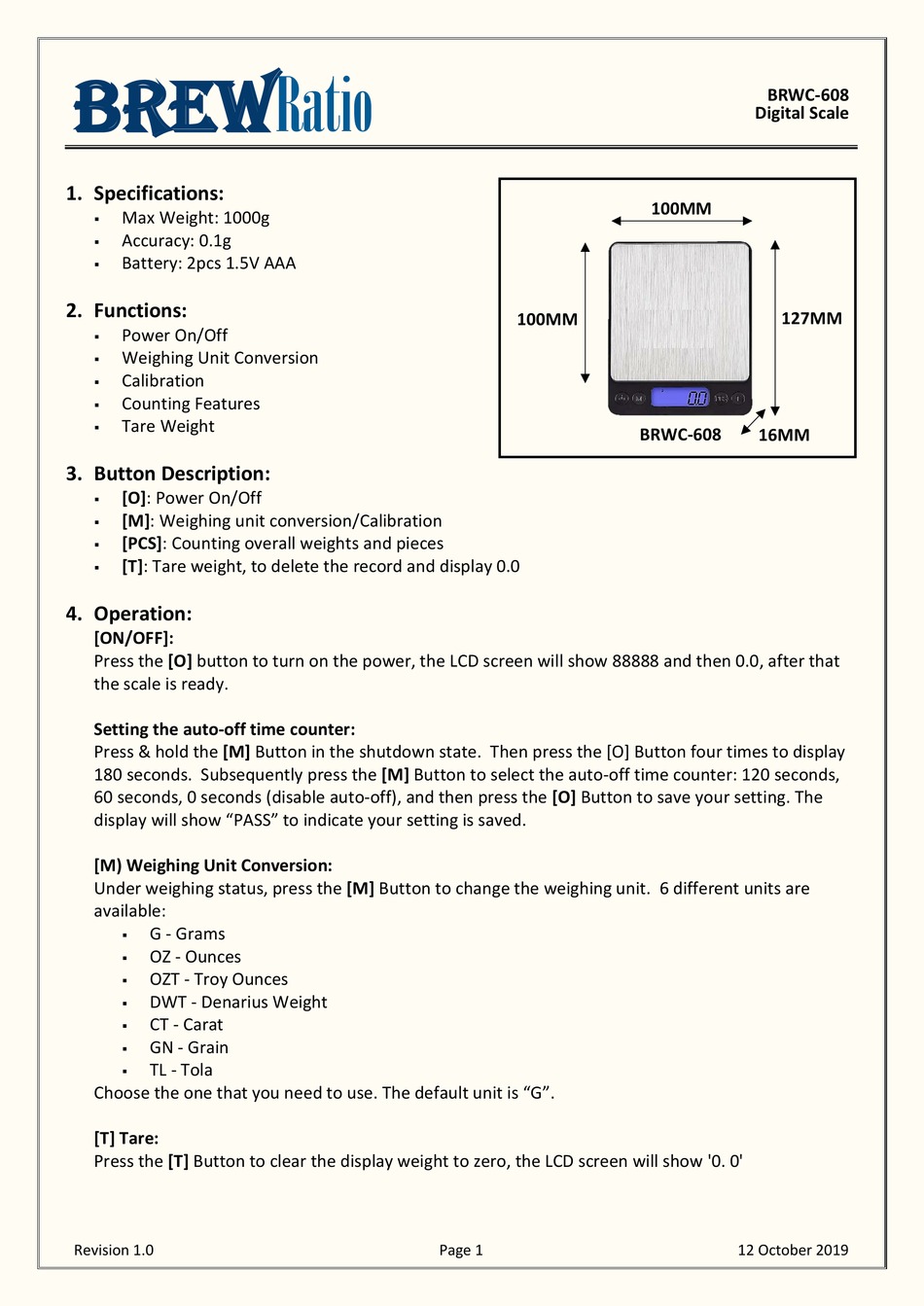 BREWRATIO BRWC-608 USER MANUAL Pdf Download | ManualsLib