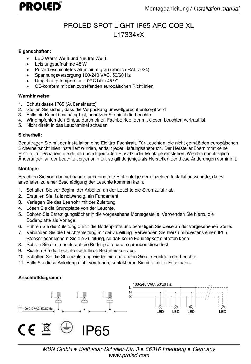 PROLED IP65 ARC COB XL INSTALLATION MANUAL Pdf Download | ManualsLib