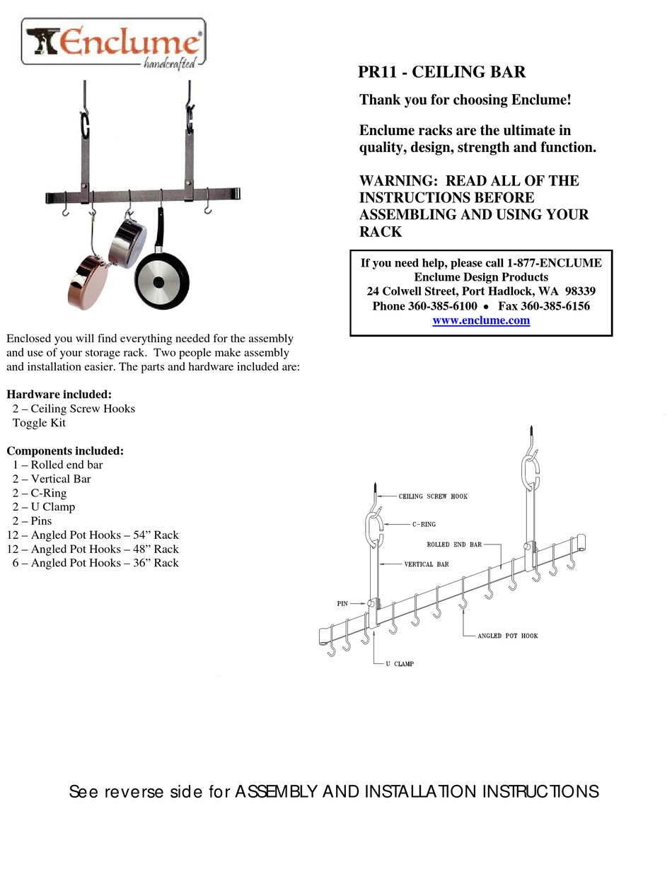 ENCLUME PR11 ASSEMBLY AND INSTALLATION INSTRUCTIONS Pdf Download ...