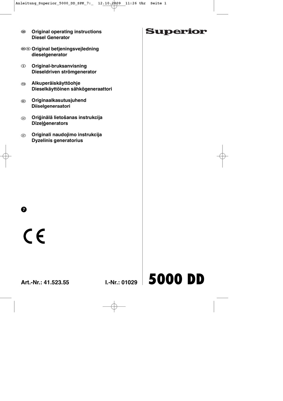 SUPERIOR 5000 DD ORIGINAL OPERATING INSTRUCTIONS Pdf Download | ManualsLib