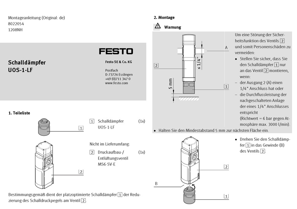 FESTO UOS-1-LF ASSEMBLY INSTRUCTIONS Pdf Download | ManualsLib