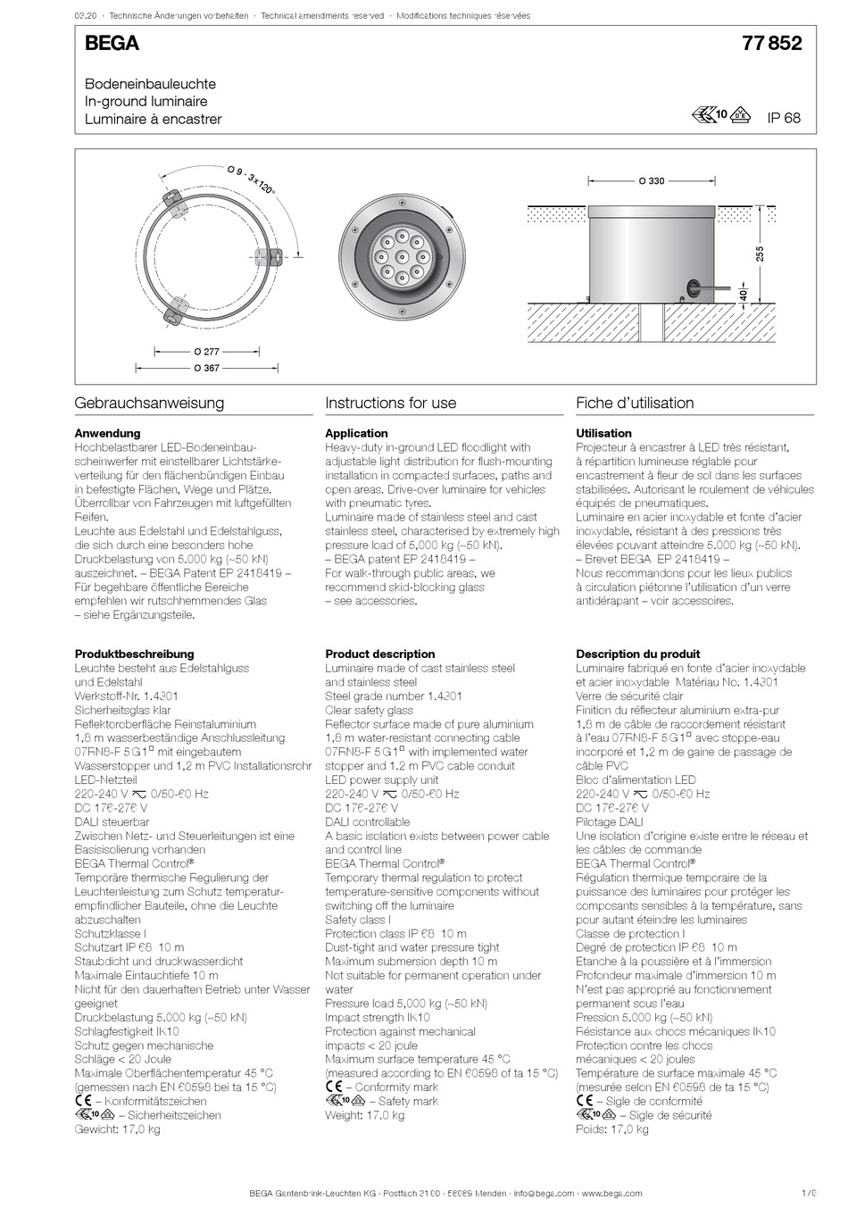 BEGA 77 852 INSTRUCTIONS FOR USE MANUAL Pdf Download | ManualsLib