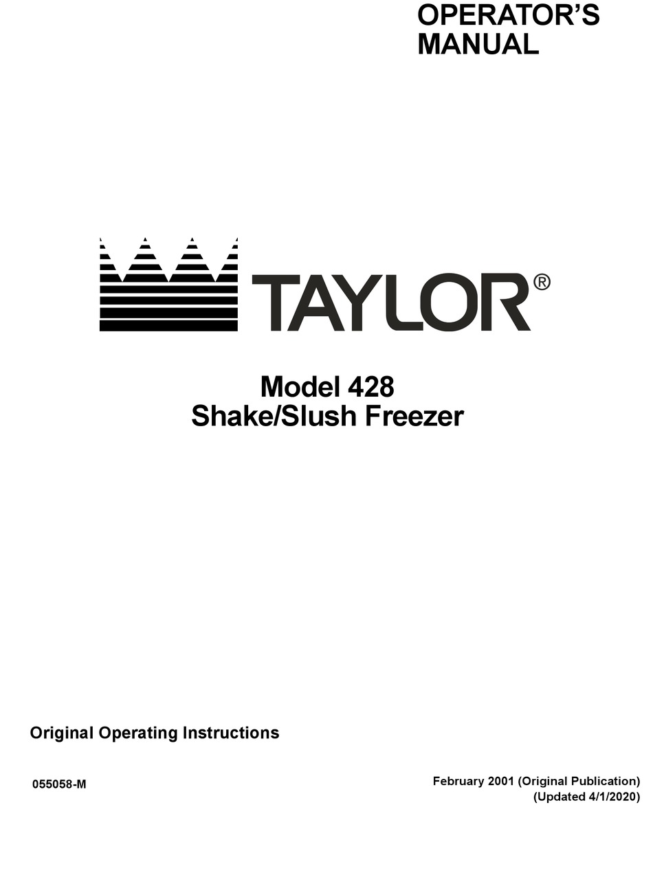 TAYLOR 428 OPERATOR'S MANUAL Pdf Download | ManualsLib