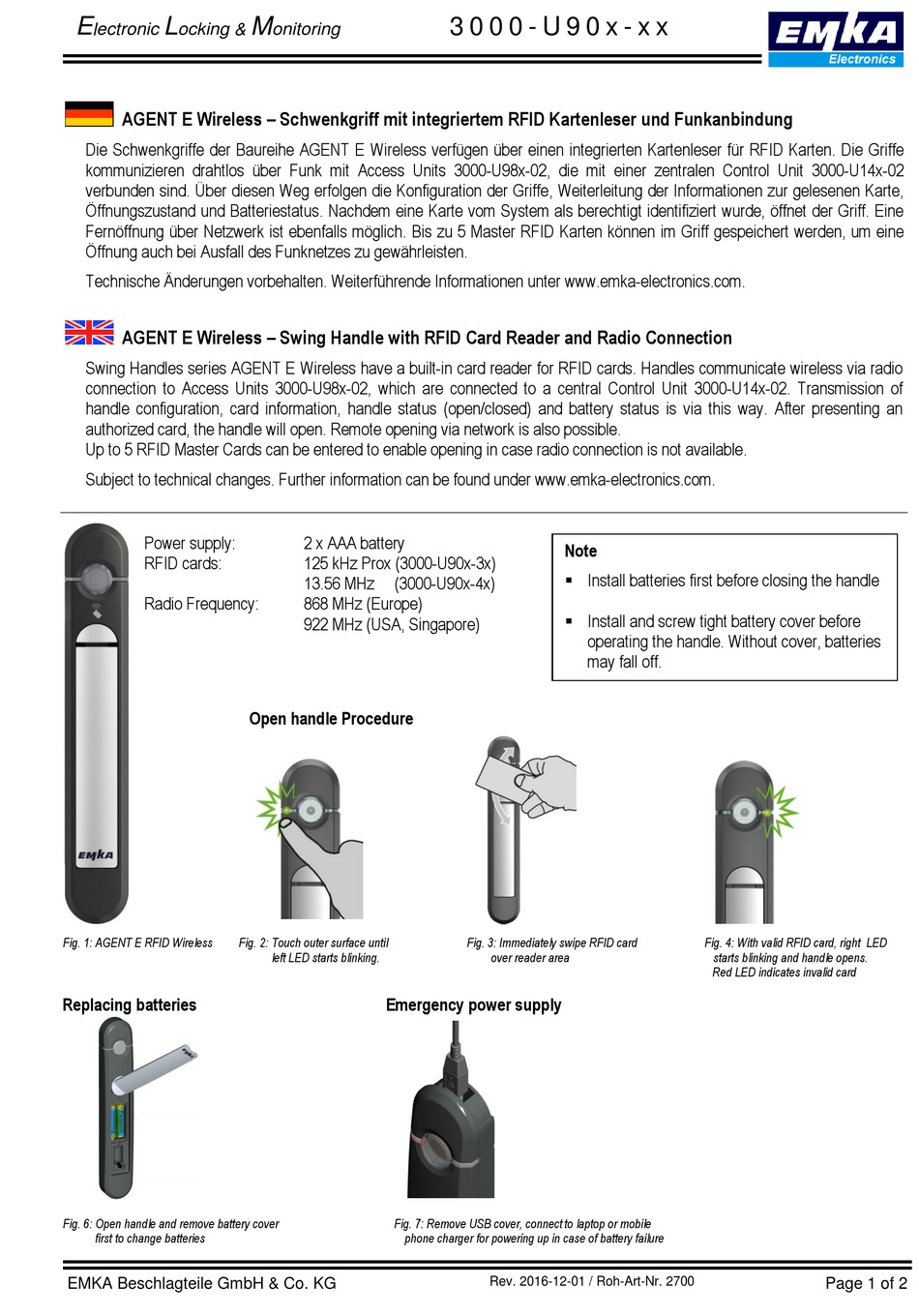 EMKA ELECTRONICS SWING HANDLES SERIES QUICK START MANUAL Pdf Download ...