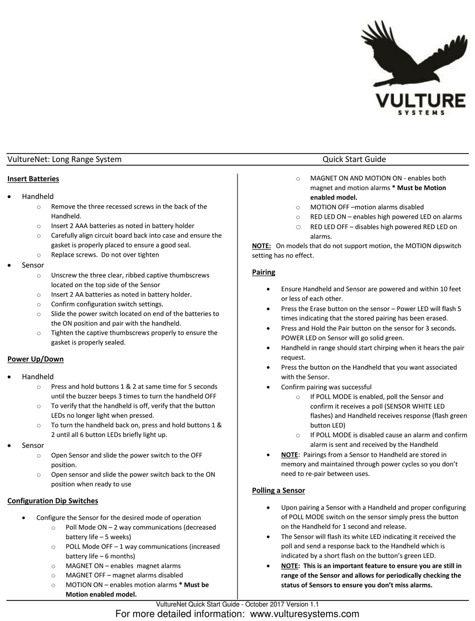 VULTURE SYSTEMS VS1000 QUICK START MANUAL Pdf Download | ManualsLib