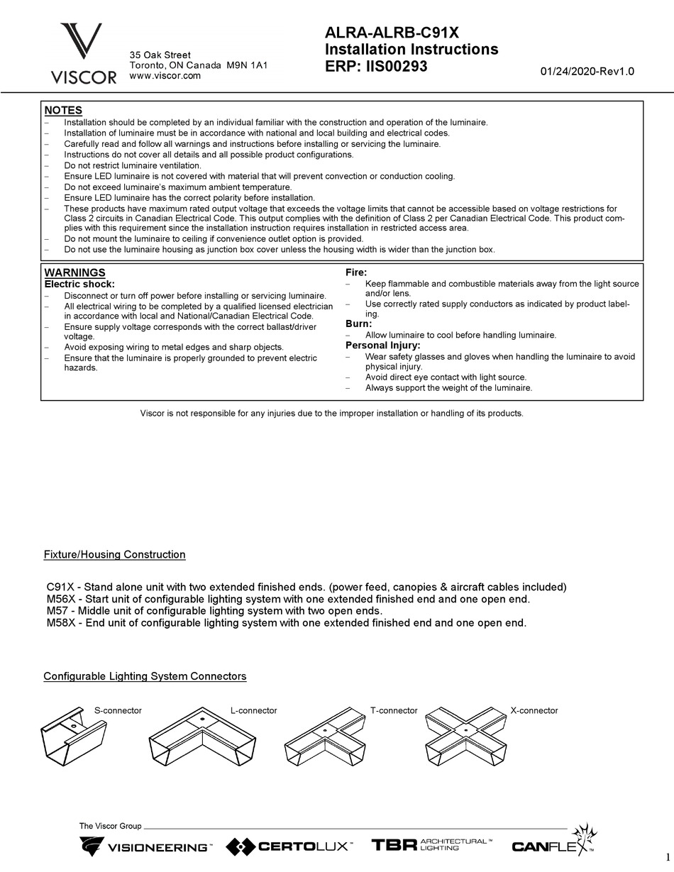 VISCOR ALRA-ALRB-C91X INSTALLATION INSTRUCTIONS Pdf Download | ManualsLib