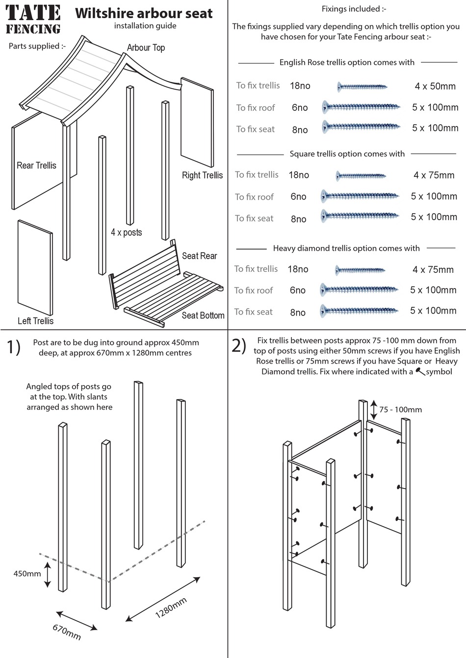 TATE FENCING WILTSHIRE ARBOUR SEAT INSTALLATION MANUAL Pdf Download ...