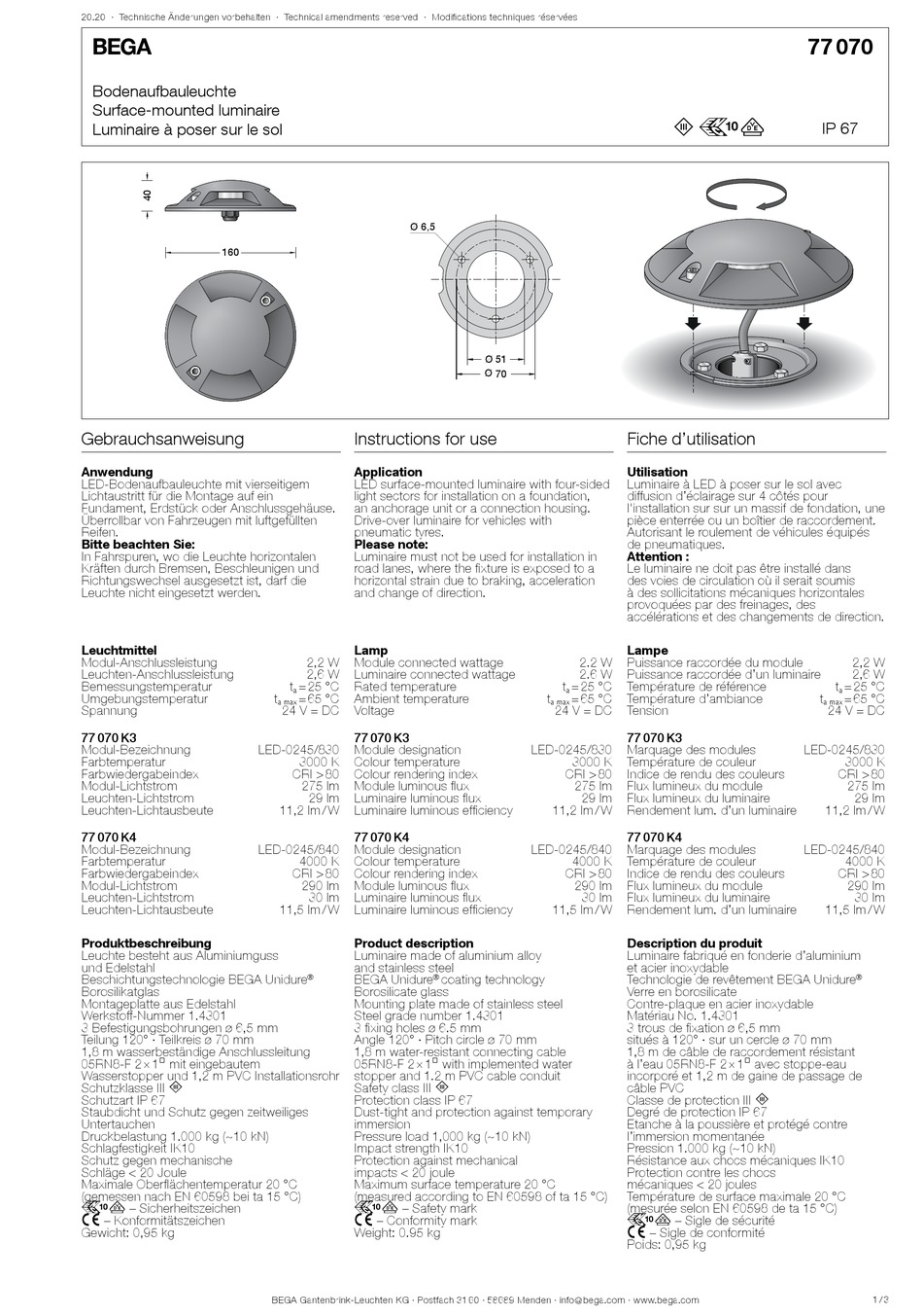 BEGA 77 070 INSTRUCTIONS FOR USE Pdf Download | ManualsLib