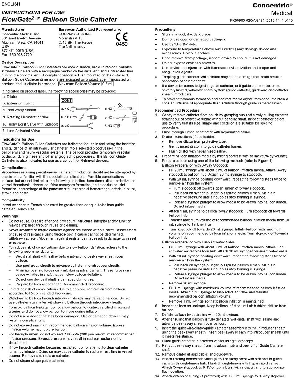CONCENTRIC MEDICAL FLOWGATE2 INSTRUCTIONS FOR USE MANUAL Pdf Download ...