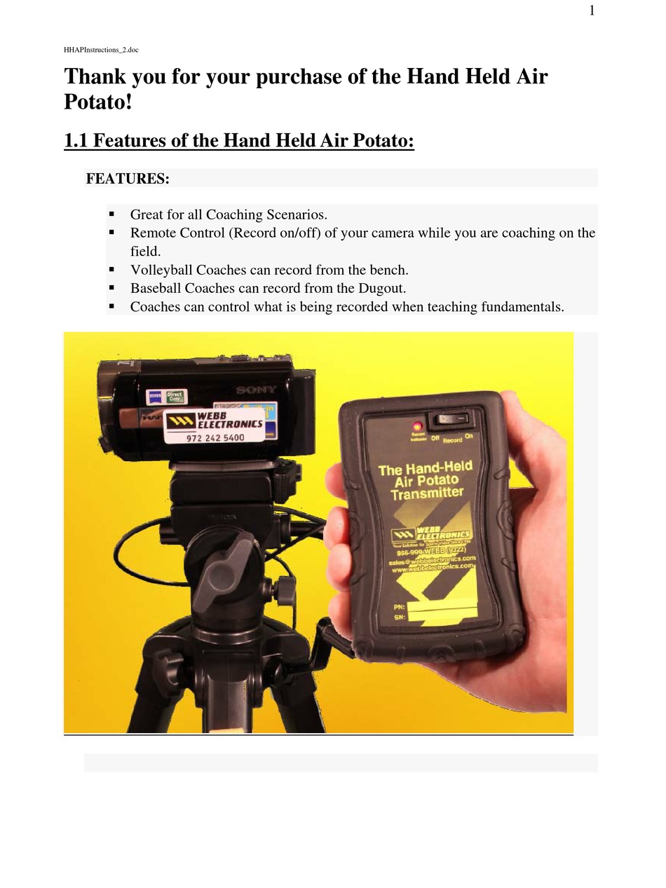 WEBB ELECTRONICS HAND HELD AIR POTATO MANUAL Pdf Download | ManualsLib