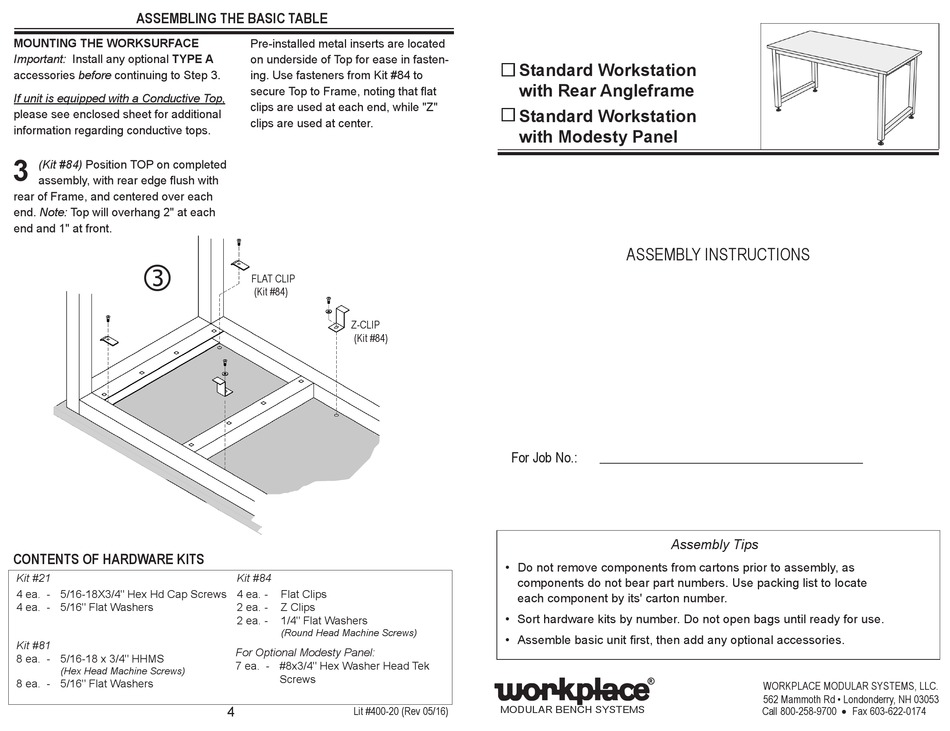 WORKPLACE STANDARD WORKSTATION WITH REAR ANGLE FRAME ASSEMBLY ...