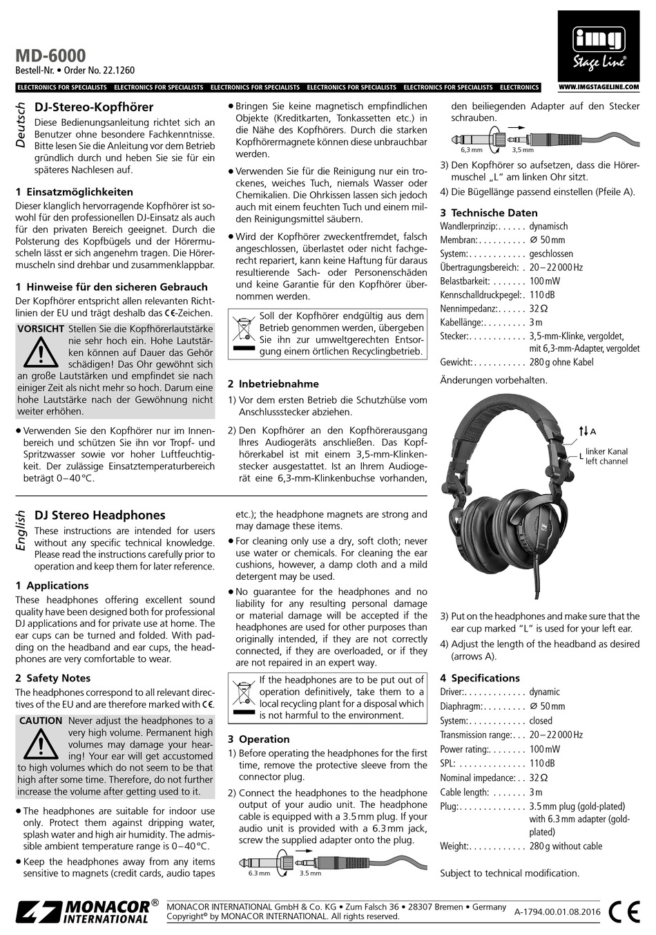 MONACOR IMG STAGELINE MD-6000 INSTRUCTIONS Pdf Download | ManualsLib