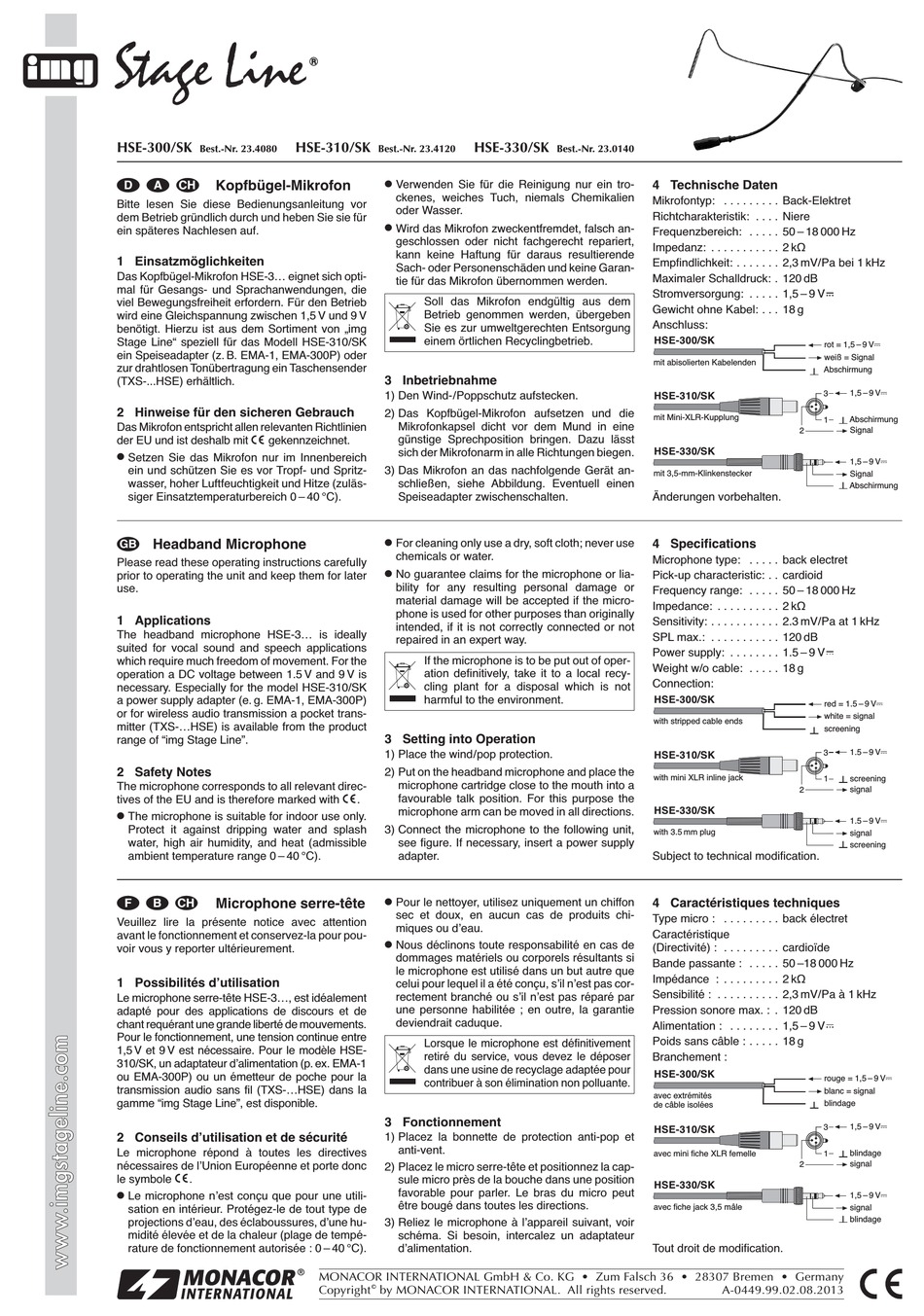 MONACOR IMG STAGE LINE HSE-300-SK MANUAL Pdf Download | ManualsLib