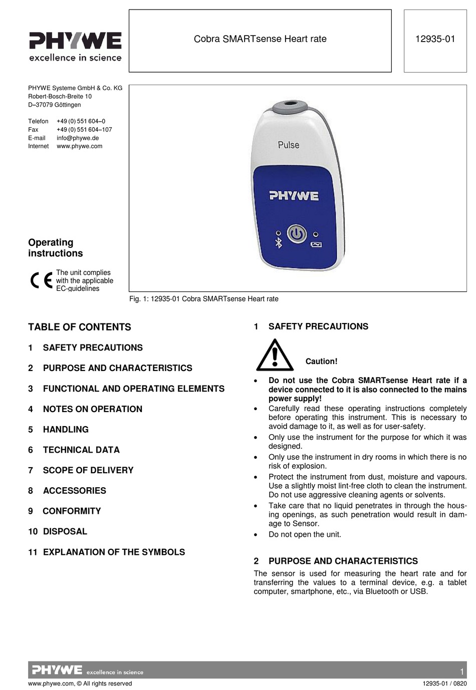 PHYWE COBRA SMARTSENSE HEART RATE OPERATING INSTRUCTIONS Pdf Download | ManualsLib