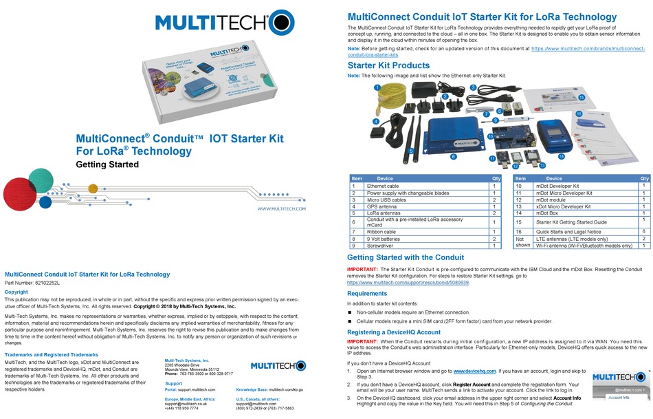 MULTI-TECH MULTICONNECT CONDUIT 82102252L GETTING STARTED Pdf Download ...